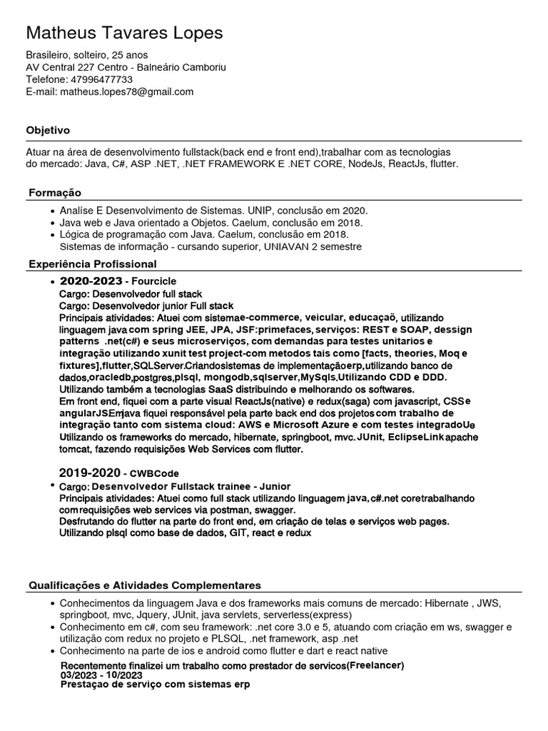 Curriculo 2 | Download grátis PDF | Model-View – Controller (MVC) | Framework de software