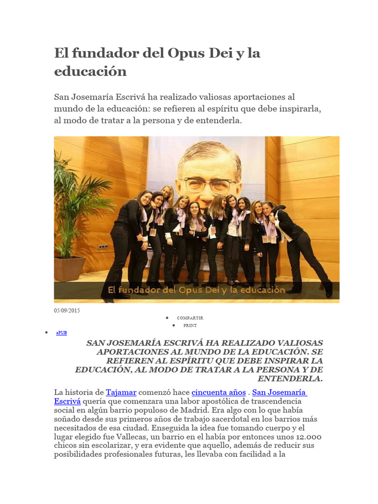 El Fundador Del Opus y Al Educación - Tajamar | PDF | Enseñando | Alma