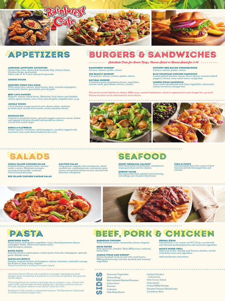 Rainforest Cafe Canada Menu | PDF | Hamburgers | Salad