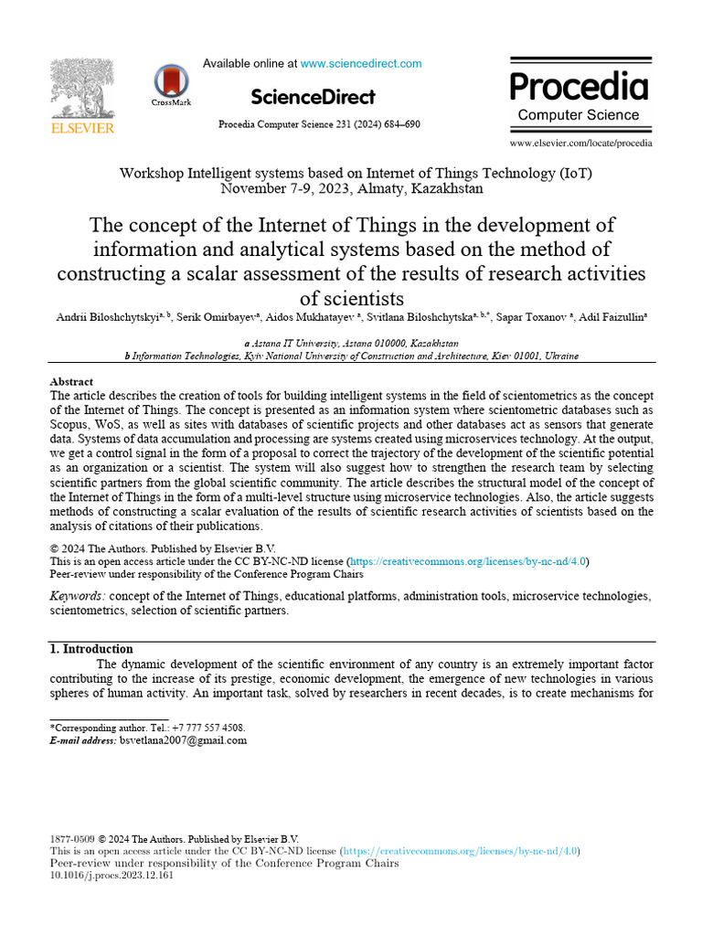 The Concept of The Internet of Things in The Development of Inf 2024 ...