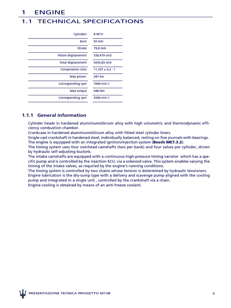 M138 Engine Specifications | PDF | Internal Combustion Engine | Throttle