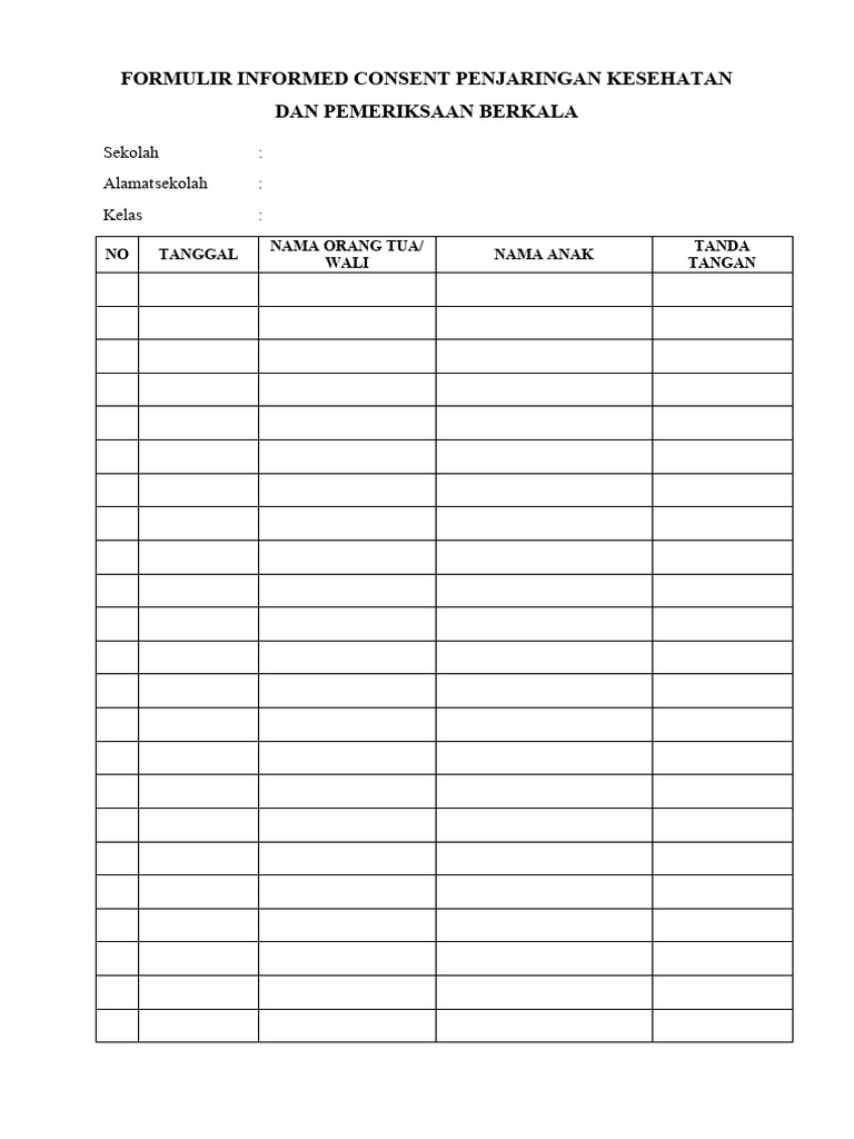 Formulir Informed Consent Penjaringan Kesehatan Dan Pemeriksaan Berkala ...