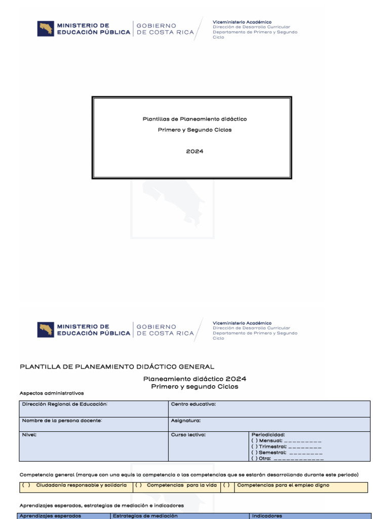 Actualizacion 2024 Plantillas de Planeamiento Didactico I y II Ciclos | PDF | Maestros | Aprendizaje