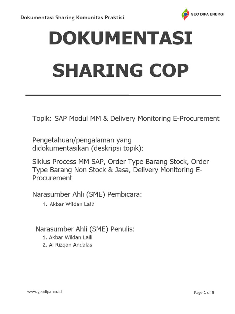 Dokumentasi COP SAP Modul MM Dan E-Proc PDF | PDF