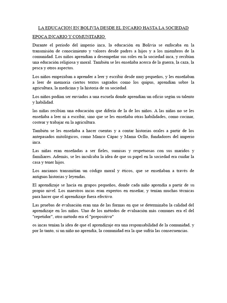 EPOCA INCARIO Y COMUNITARIO José Brandon Condori Quispe | PDF