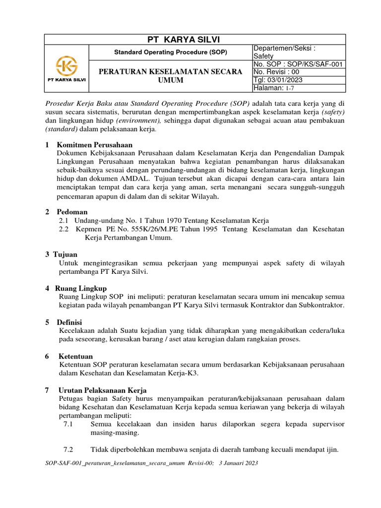 SOP-SAF-001 Peraturan Keselamatan Secara Umum | PDF SOP-SAF-001 Peraturan Keselamatan Secara Umum | PDF