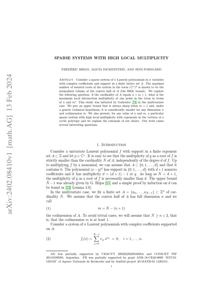 Sparse Systems With Local Multiplicity A Dickenstein | PDF | Polynomial ...