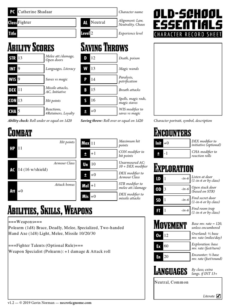 Character Sheet for RPG Fighter Class | PDF | Role Playing Games