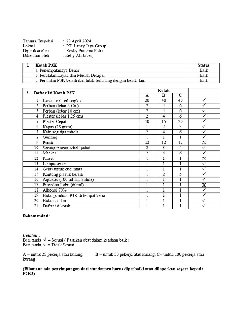 01 Checklist Kotak P3K | PDF