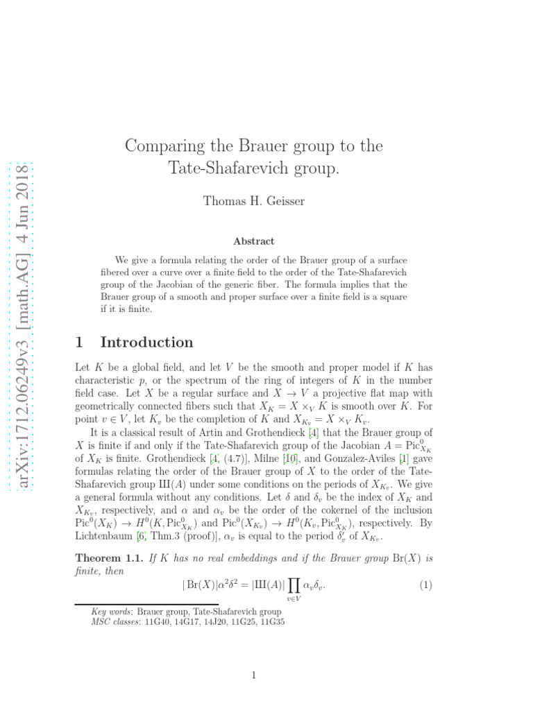 Tate Shafarevich and Brauer Group T Geisser | PDF | Field (Mathematics) | Group (Mathematics)