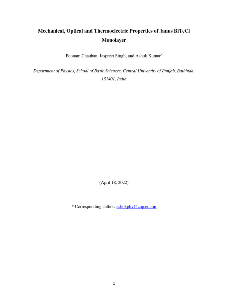 Mechanical Optical and Thermoelectric Properties o | PDF | Young's Modulus | Strength Of Materials