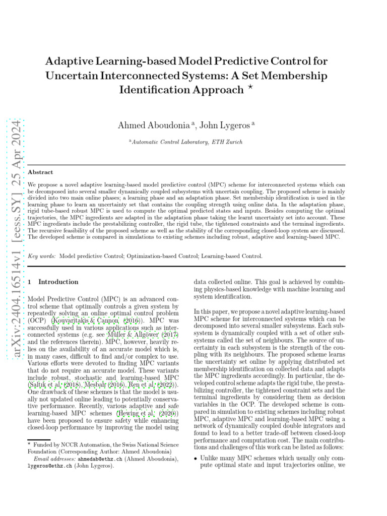 Adaptive Learning-Based Model Predictive Control For Uncertain ...