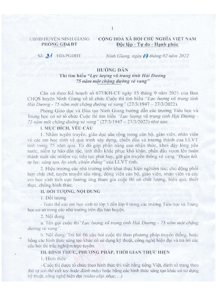 HD số 21 về thi tim hieu LLVT tỉnh HD | PDF