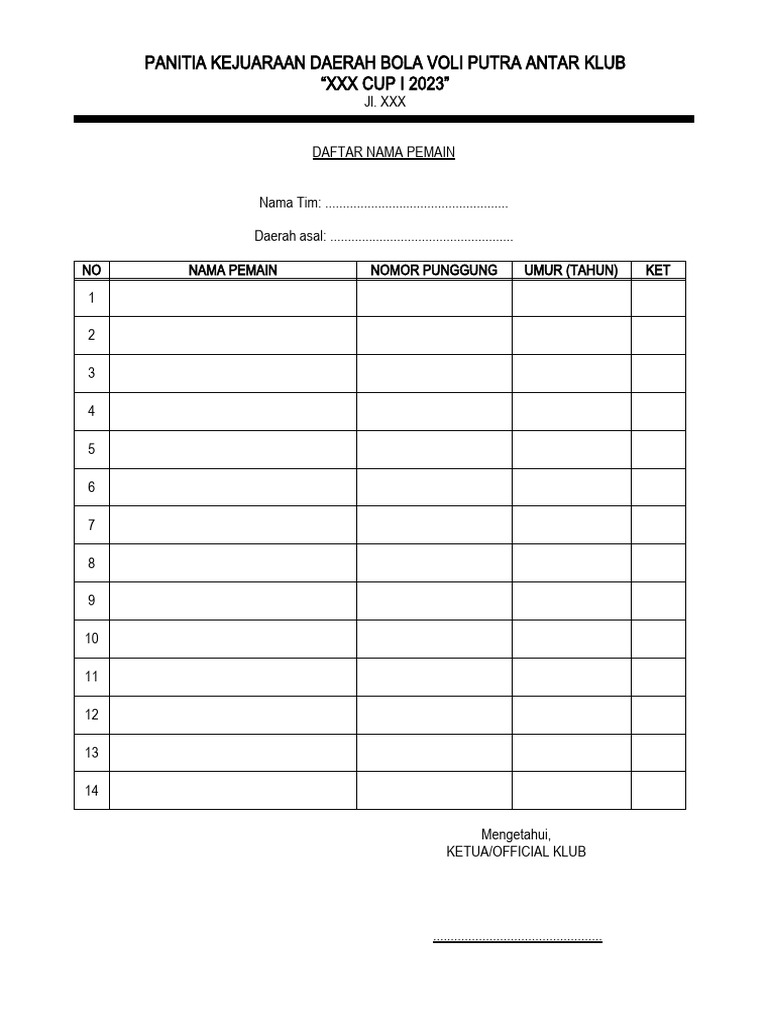 Daftar Nama Pemain Voli | PDF