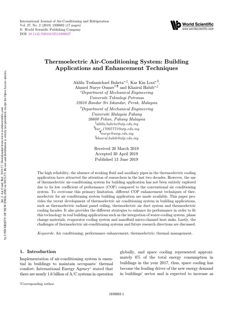 Application of Thermoelectic Materials in Ari-Condition | PDF | Air Conditioning | Heat Transfer