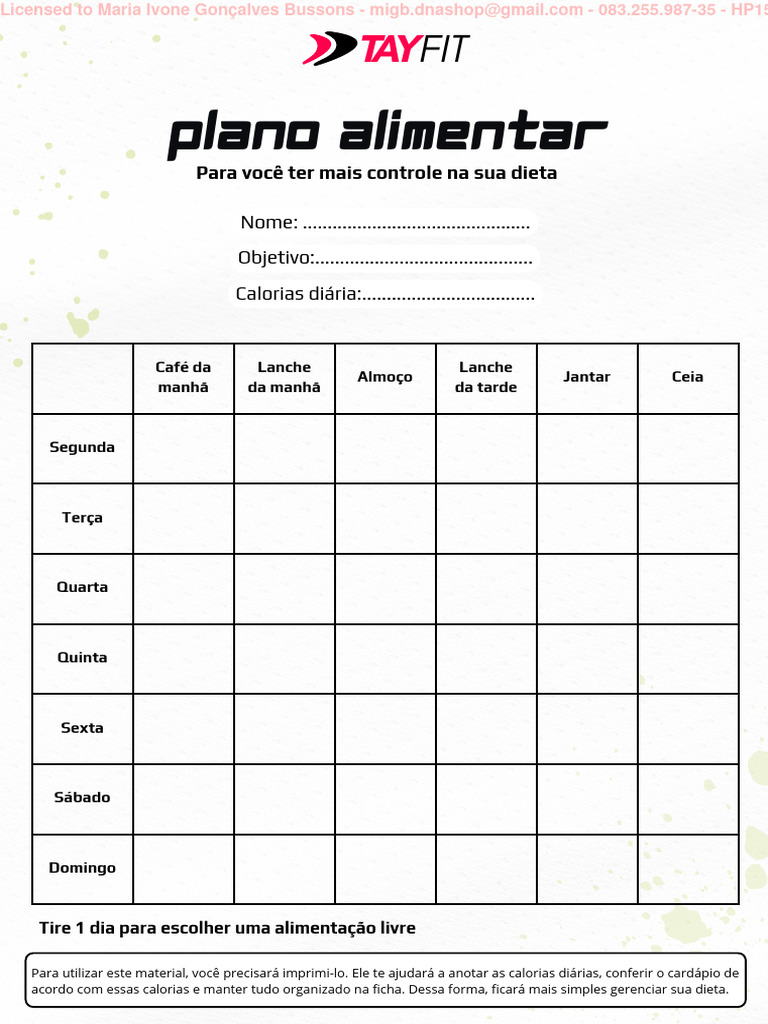 Plano Alimentar - para Imprimir | PDF