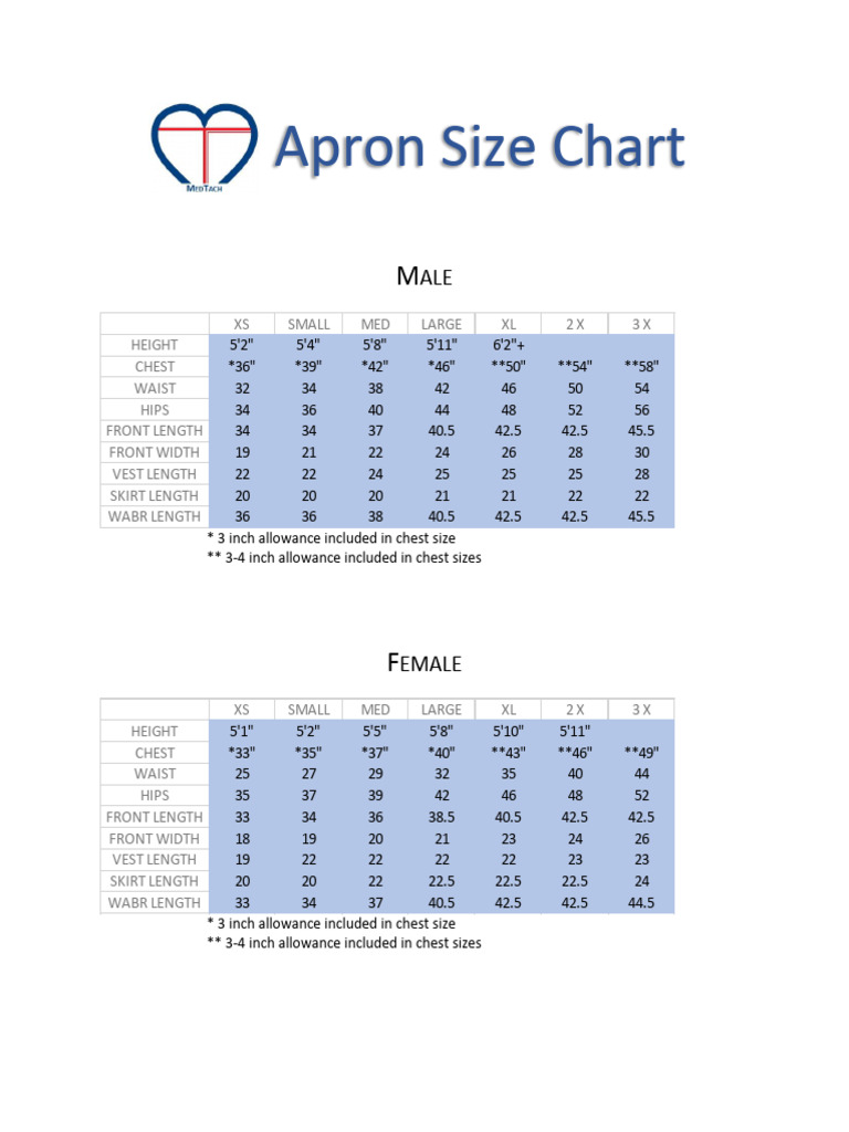 Apron Size Chart | PDF