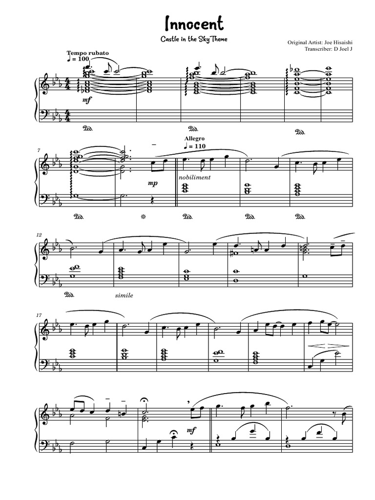 Innocent Castle in The Sky Theme - Joe Hisaishi | PDF | Musical Forms | Elements Of Music