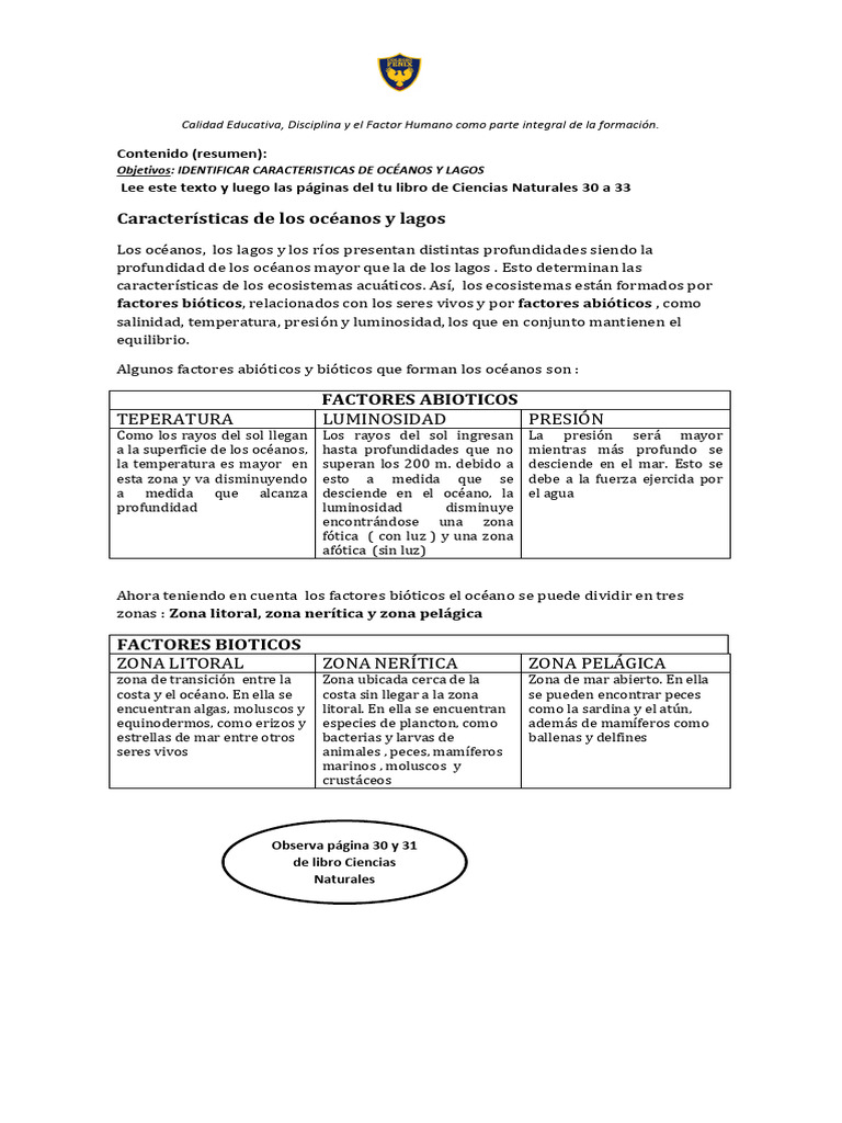 Materia Oceanos y Lagos 5º C Nat - Docy Guia | PDF | Océanos | Mar
