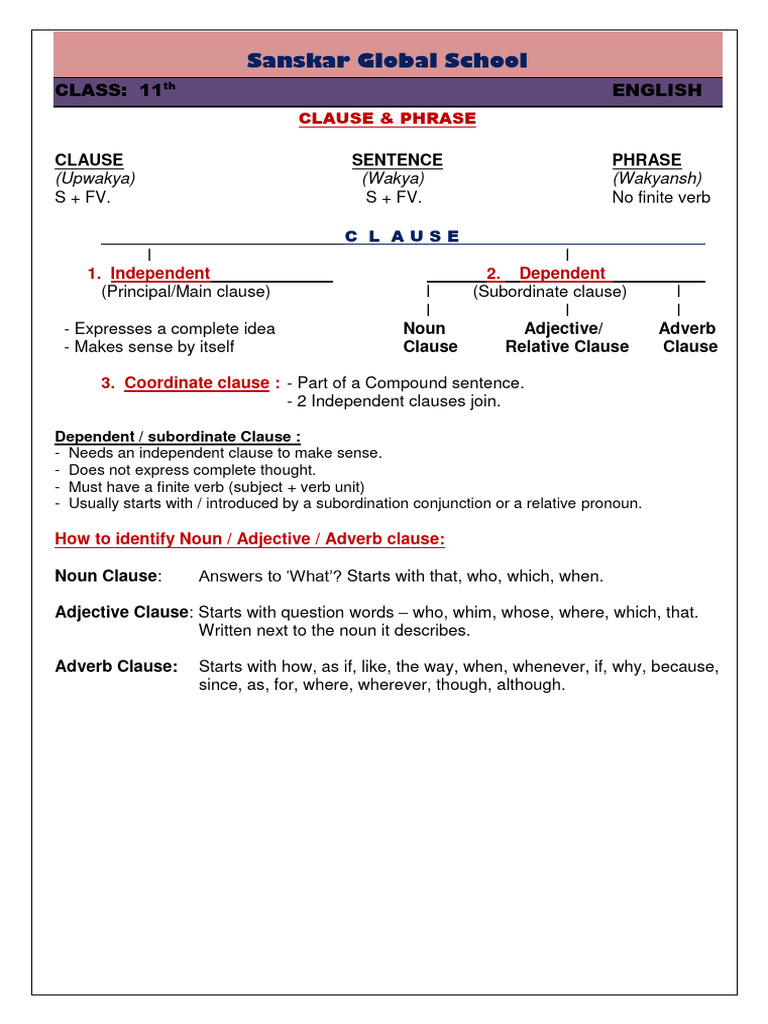 ++ 11th - Gram Clause KS | PDF | Clause | Noun