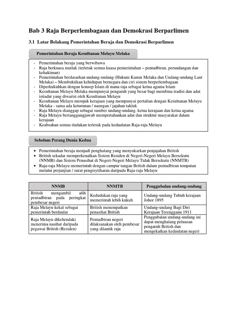 Bab 3 1 Latar Belakang Pemerintahan Beraja Dan Demokrasi Berparlimen | PDF