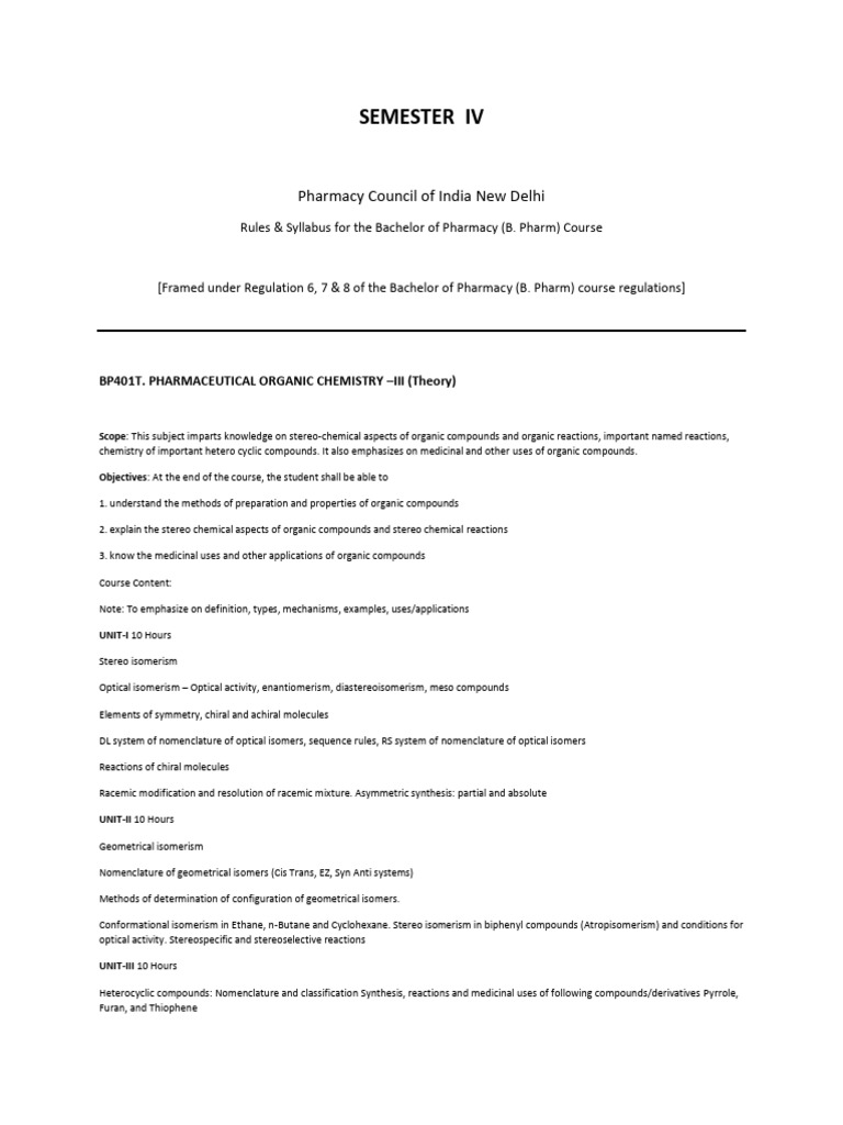 B Pharm 4th Semester Syllabus | PDF | Pharmaceutical Formulation ...