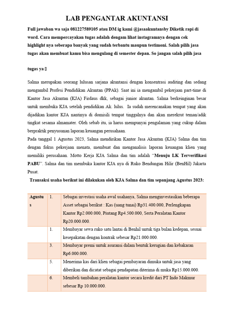 Lab Auditing Dan Lab Pengantar Akuntansi 2024 | PDF