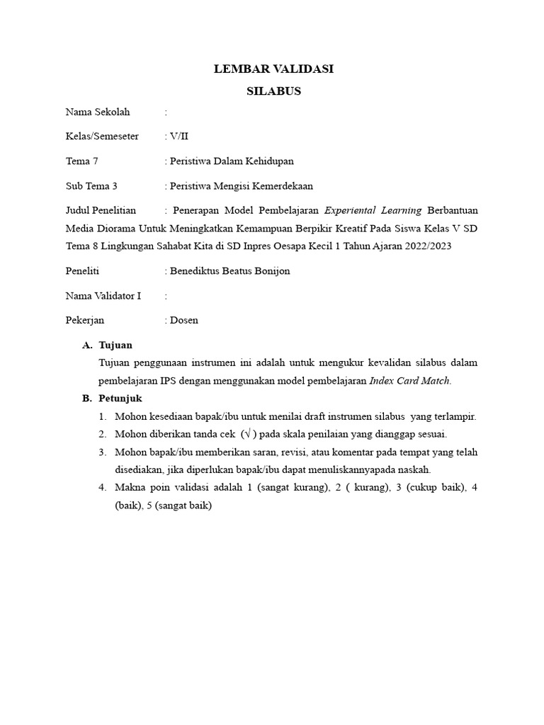 LEMBAR VALIDASI Silabus Validator 1 | PDF