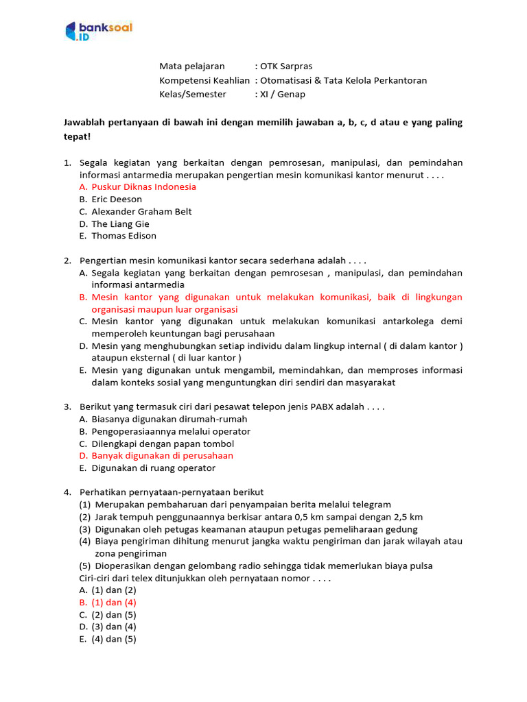 Soal & Jawaban Otk Sarpras Kelas 11 Semester Genap 2022 | PDF Soal & Jawaban Otk Sarpras Kelas 11 Semester Genap 2022 | PDF