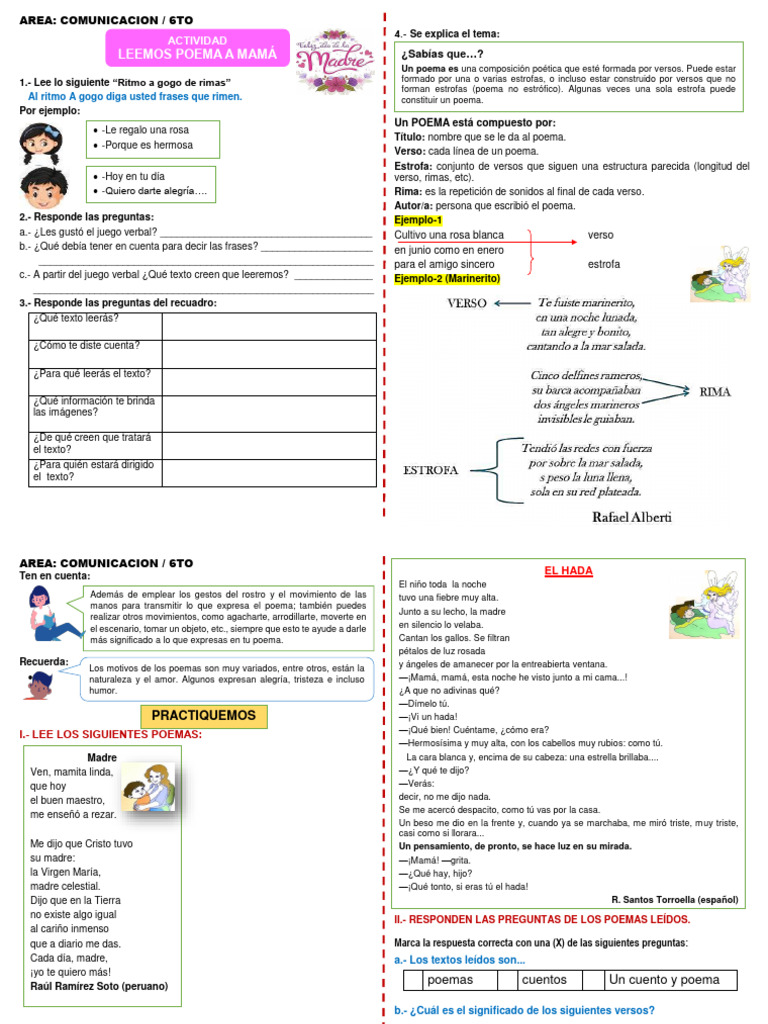 28 Ficha Com Lunes Leemos Poemas A Mamá Pdf Poesía