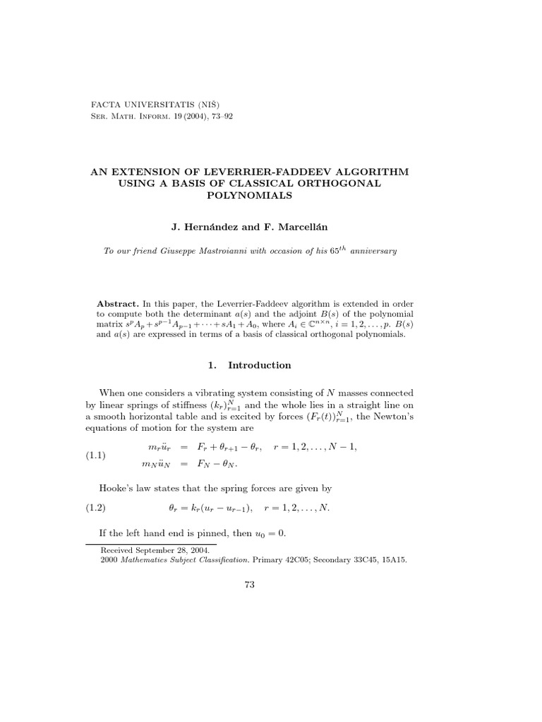 Leverrier Faddeev | PDF | Matrix (Mathematics) | Determinant