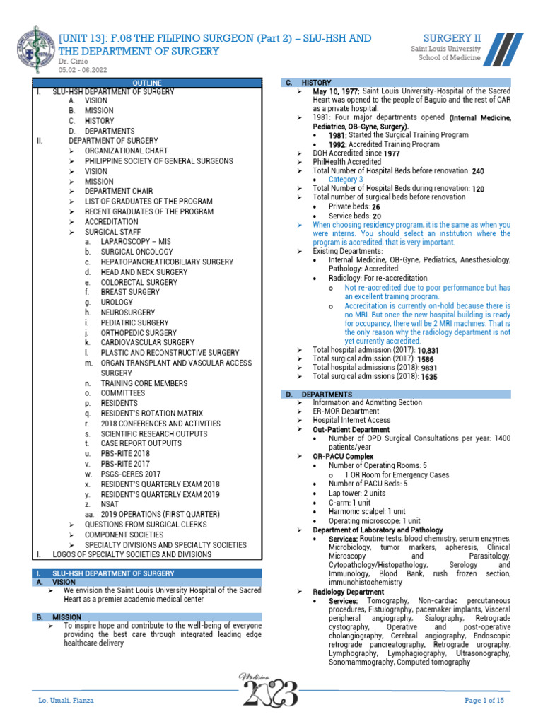 UNIT 13 F.08 THE FILIPINO SURGEON Part 2 SLU HSH AND THE DEPARTMENT OF ...