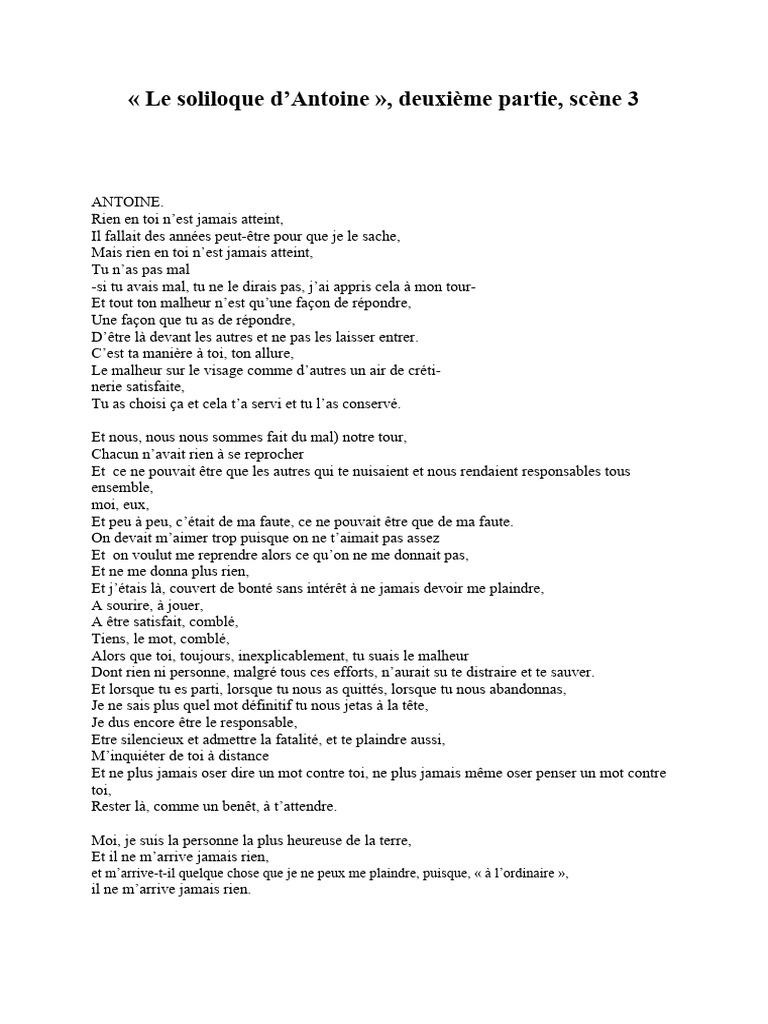 Soliloque d'Antoine : Frères en conflit | PDF