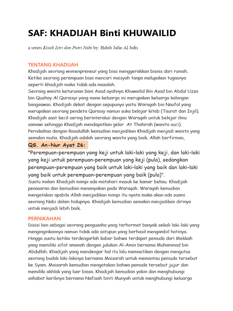 SAF KISAH KHADIJAH Binti KHUWAILID | PDF SAF KISAH KHADIJAH Binti KHUWAILID | PDF