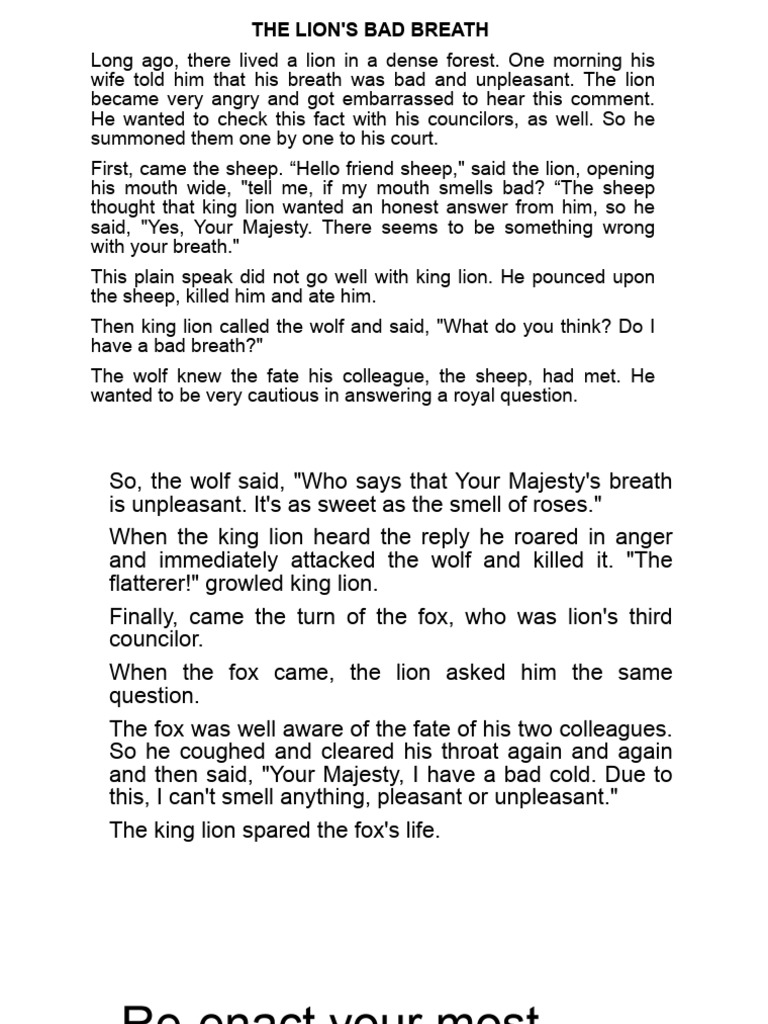 The Lion's Bad Breath Fable | PDF | Poetry | General Fiction