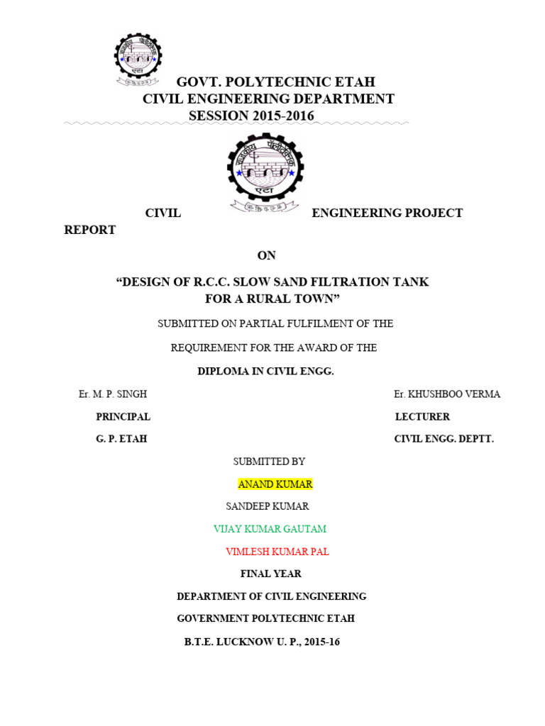 Civil Engineering Project Report On SSF | Download Free PDF ...