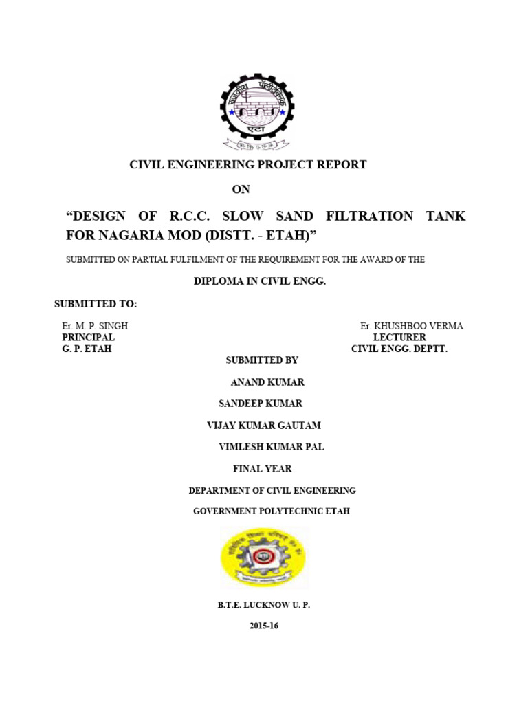 Civil Engineering Project Report On SSF | PDF | Water Purification ...