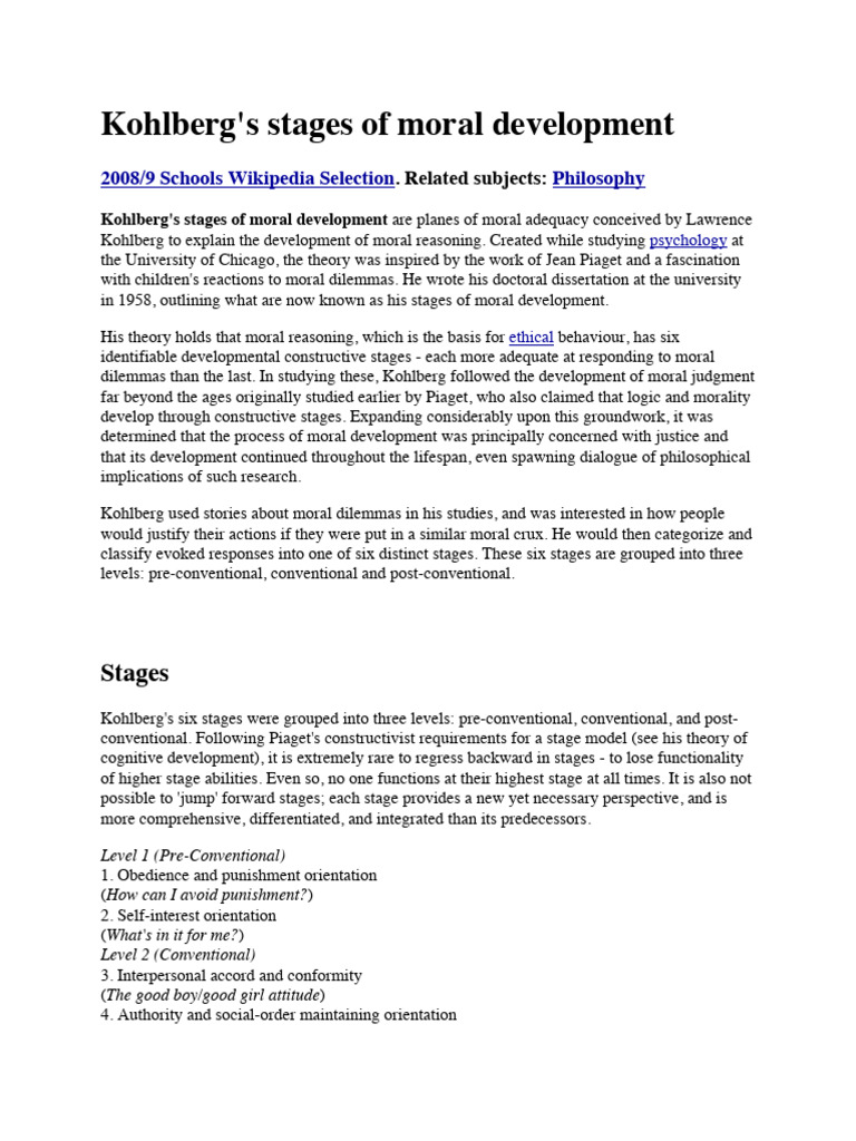 Kohlbergs Six Stages | PDF | Reason | Social Psychology