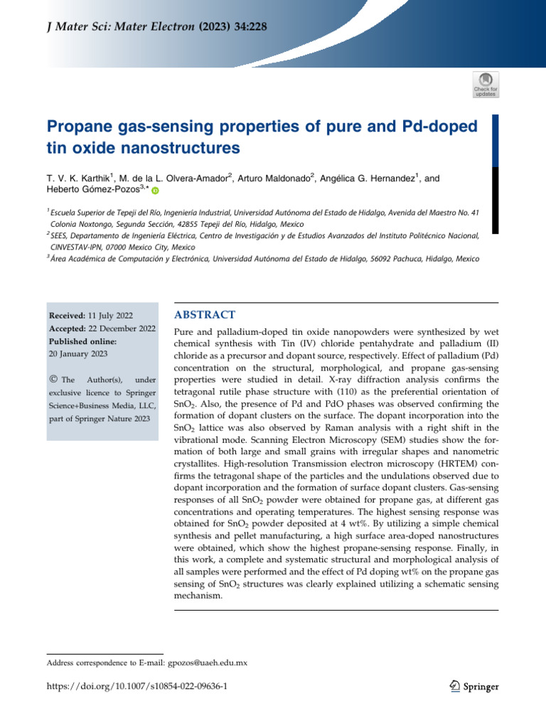 Propane Gas-Sensing Properties | PDF | Adsorption | Physical Chemistry