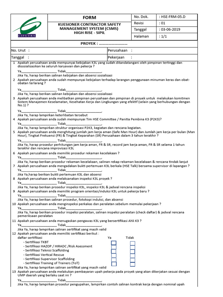 Kuesioner CSMS Form Baru | PDF | Karier & Perkembangan