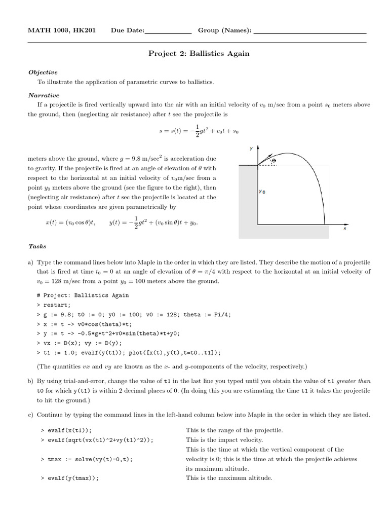 Ballistics Project: Parametric Curves | PDF | Projectiles | Ballistics