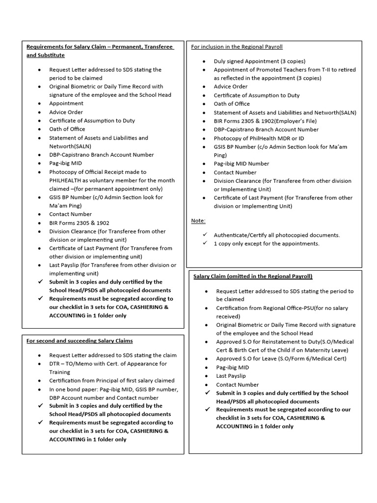 Requirements For Salary Claim and Benefits | PDF | Paycheck