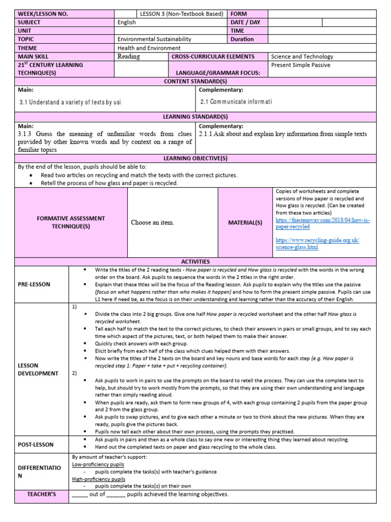 LESSON 3 Form 2 RPH | PDF | Cognition | Human Communication