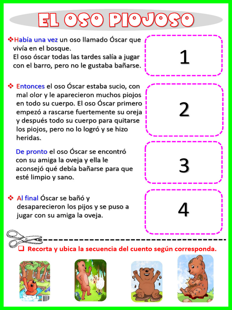 Fichas (LEEMOS UN CUENTO-EL OSO PIOJOSO) | PDF