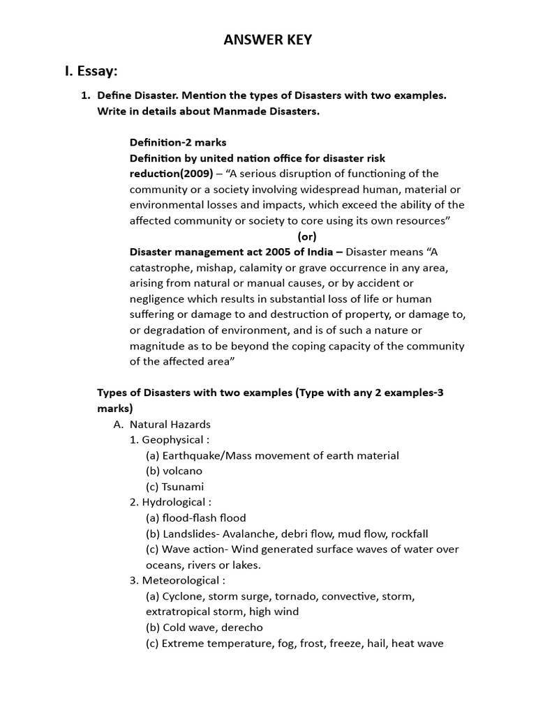 Disaster Answer key | PDF | Natural Disasters | Emergency Management