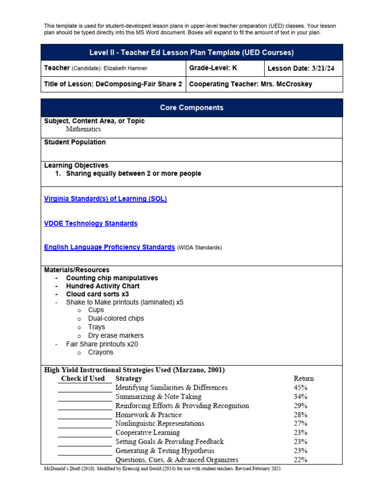Fair Share Lesson Plan for K Students | PDF | Lesson Plan | Learning