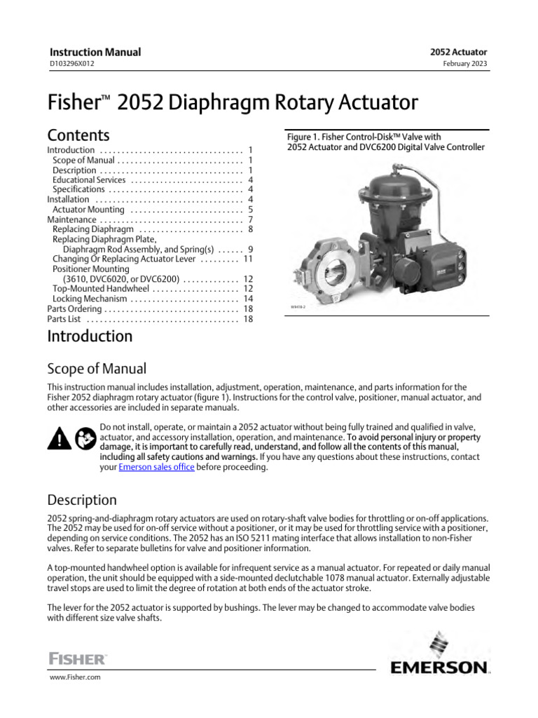 Fisher 2052 Diaphragm Rotary Actuator User Manual | PDF | Valve | Screw
