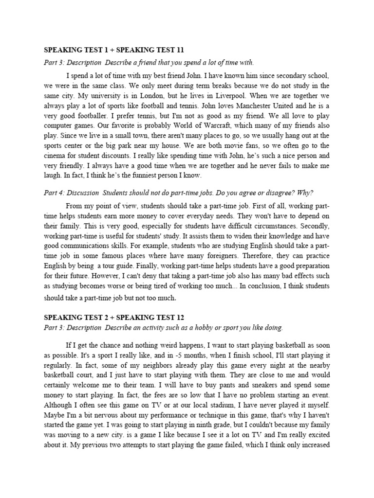 Speaking Test Descriptions and Discussions | PDF | Homework | Teachers