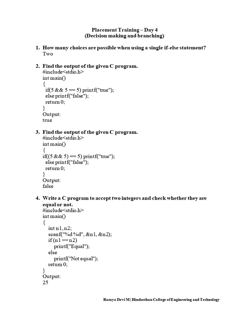 Day 4 - Decision making and branching Programs | PDF | Mathematics ...