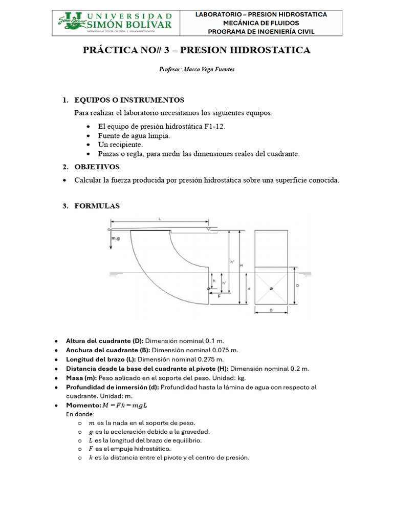 Guia De Laboratorio 3 Presion Hidrostatica Pdf Peso Metro